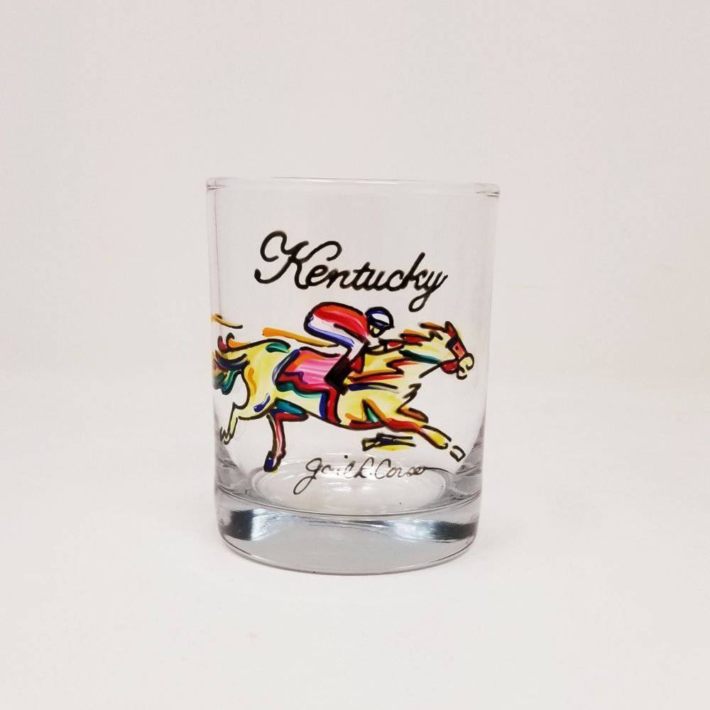 Multi-Color Horse & Jockey Rocks Glass by Gail Corso | A Taste of Kentucky